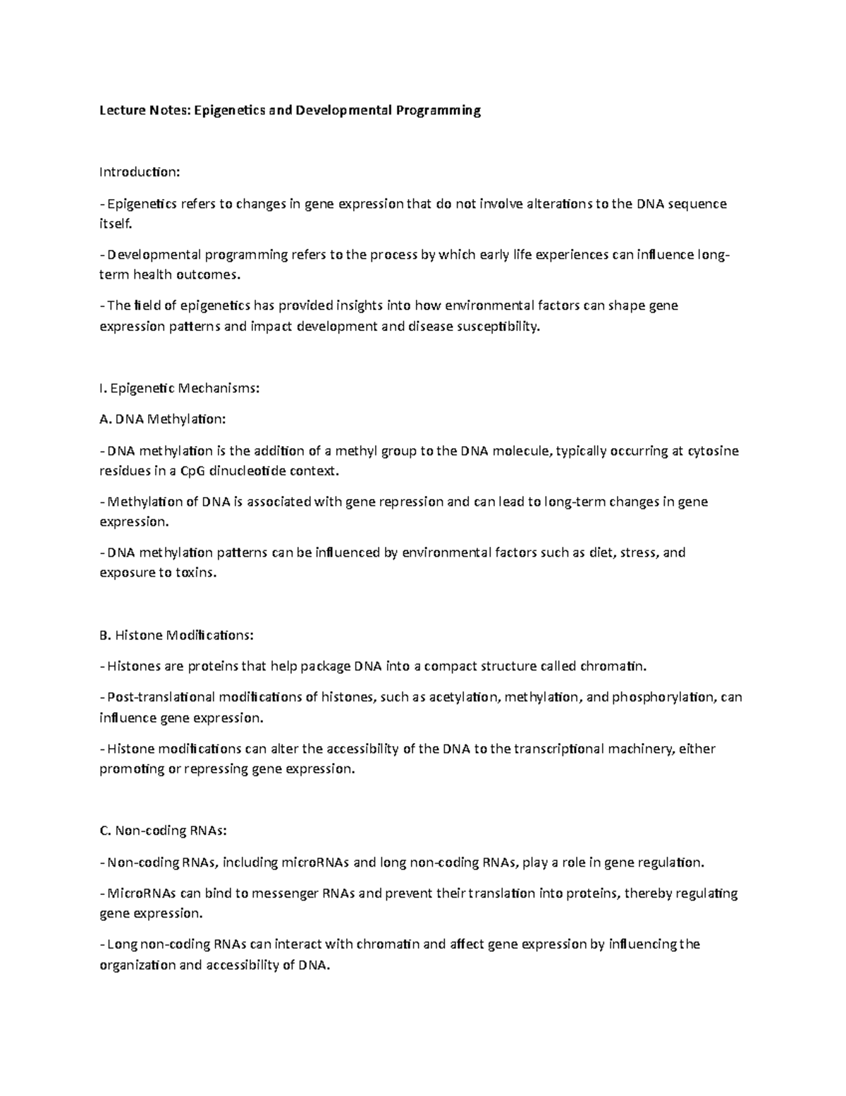 Epigenetics and Developmental Programming - HU0S007 - SouthWales - Studocu