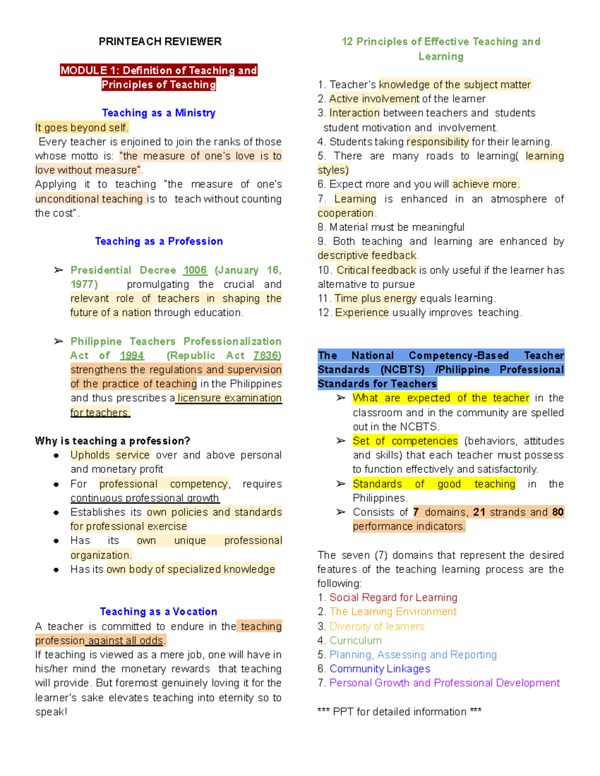 Module 1,2,3 Principles of Teaching Summary/Reviewer - PRINTEACH ...