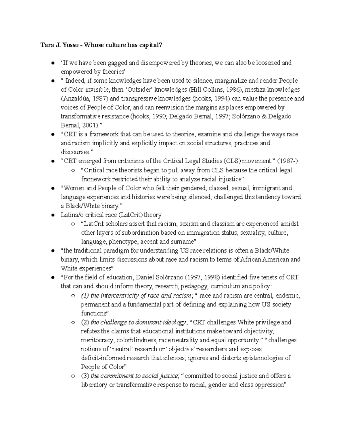 EDUC 615 2 - Brian Gibbs - Tara J. Yosso - Whose culture has capital ...