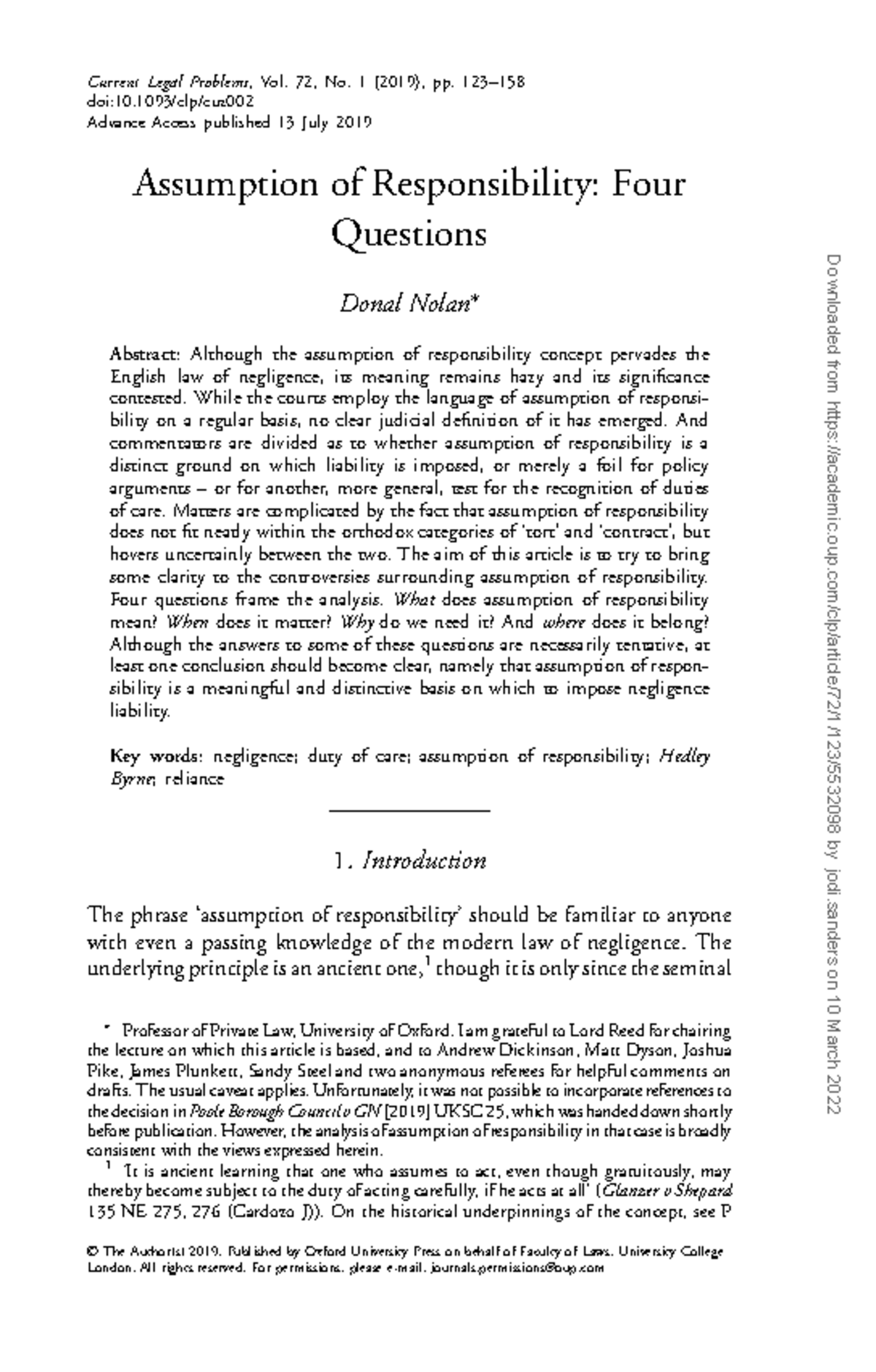 Assumption of Responsibility - While the courts employ the language of ...