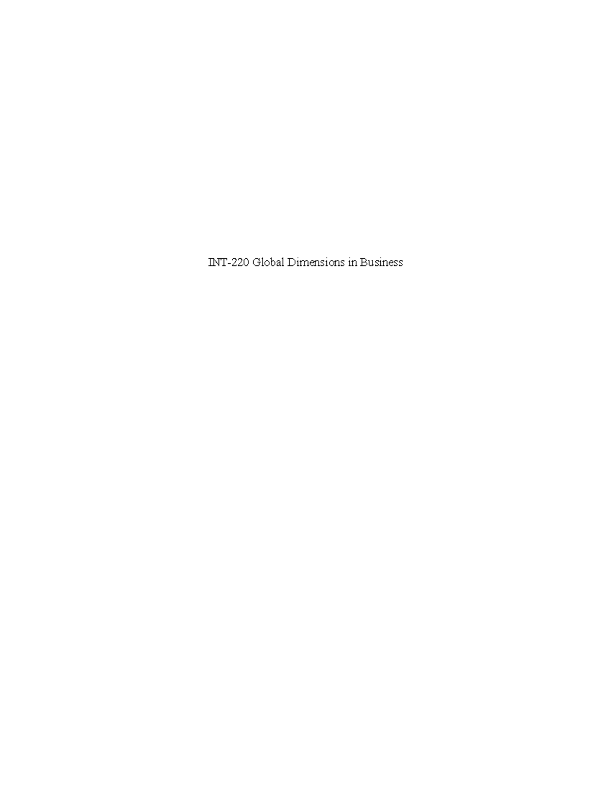 Module 1 - INT-220 Global Dimensions in Business Type of Business ...
