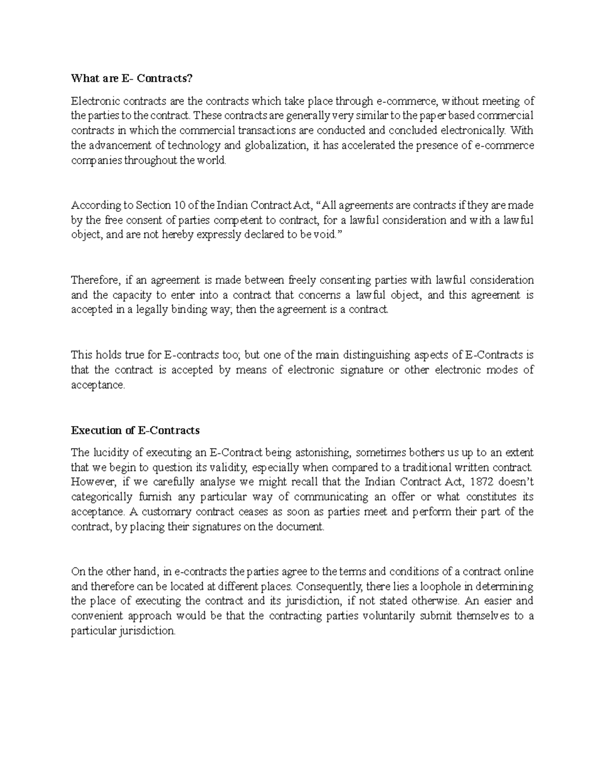 4.4 E-Contract - What are E- Contracts? Electronic contracts are the ...