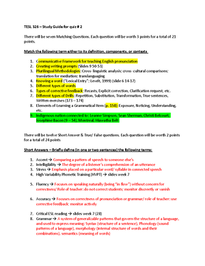 TESL 326 Notes - TESL 326 Notes What does ‘planning a lesson’ involve ...