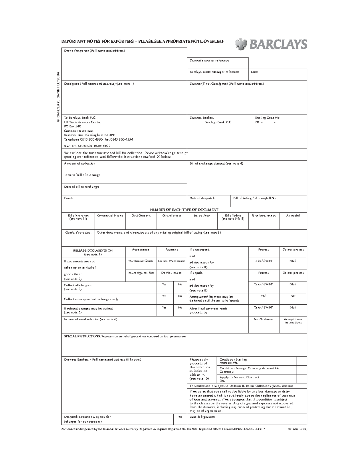 Collection Order Barclays - Yes No Yes No Yes No This collection is ...