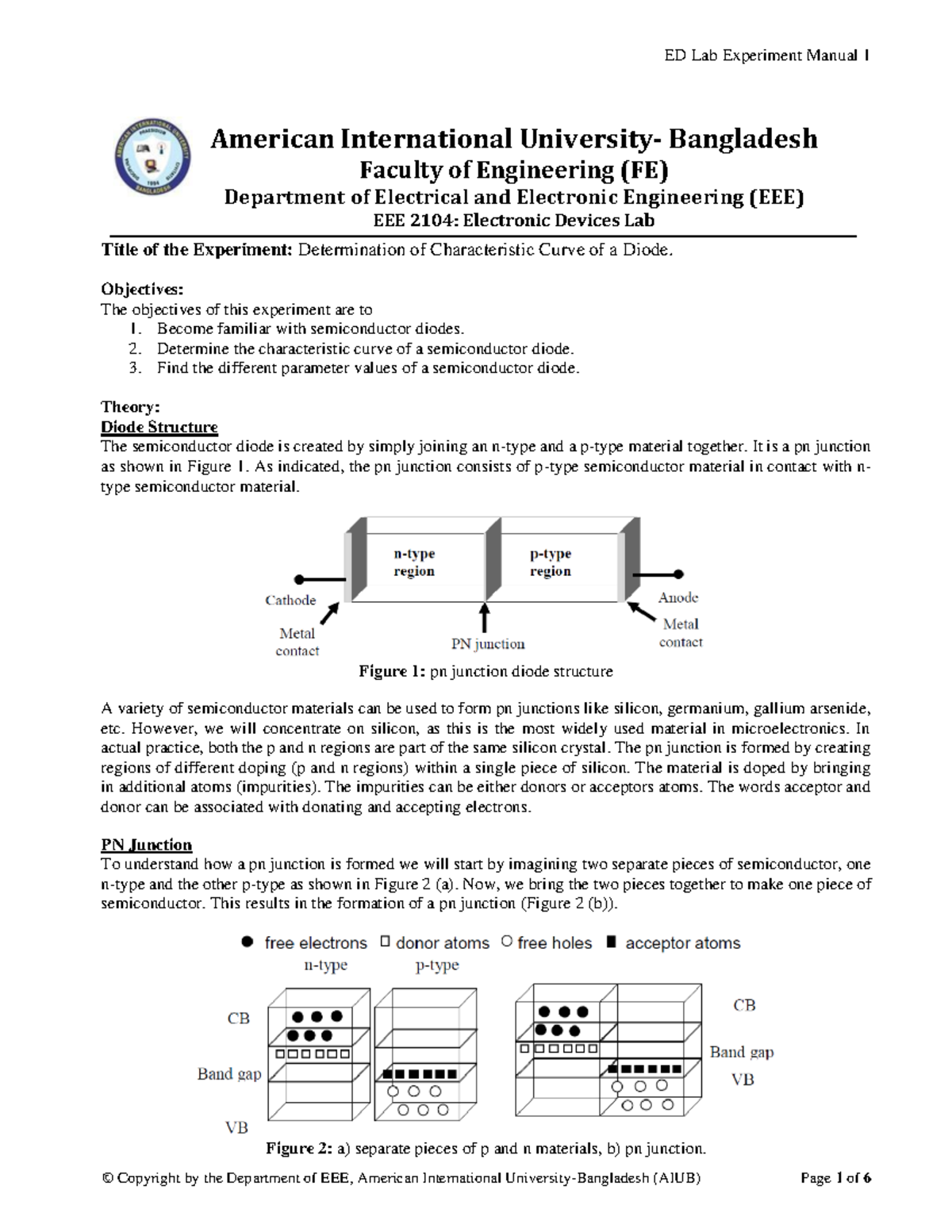 ED Lab Experiment Manual 1 - American International University- Bangladesh Faculty of ...