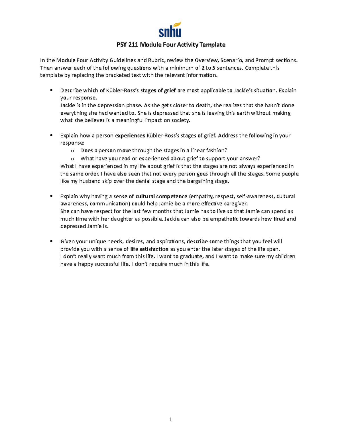 PSY 211 Module Four Activity Template - psy 211 - SNHU - Studocu