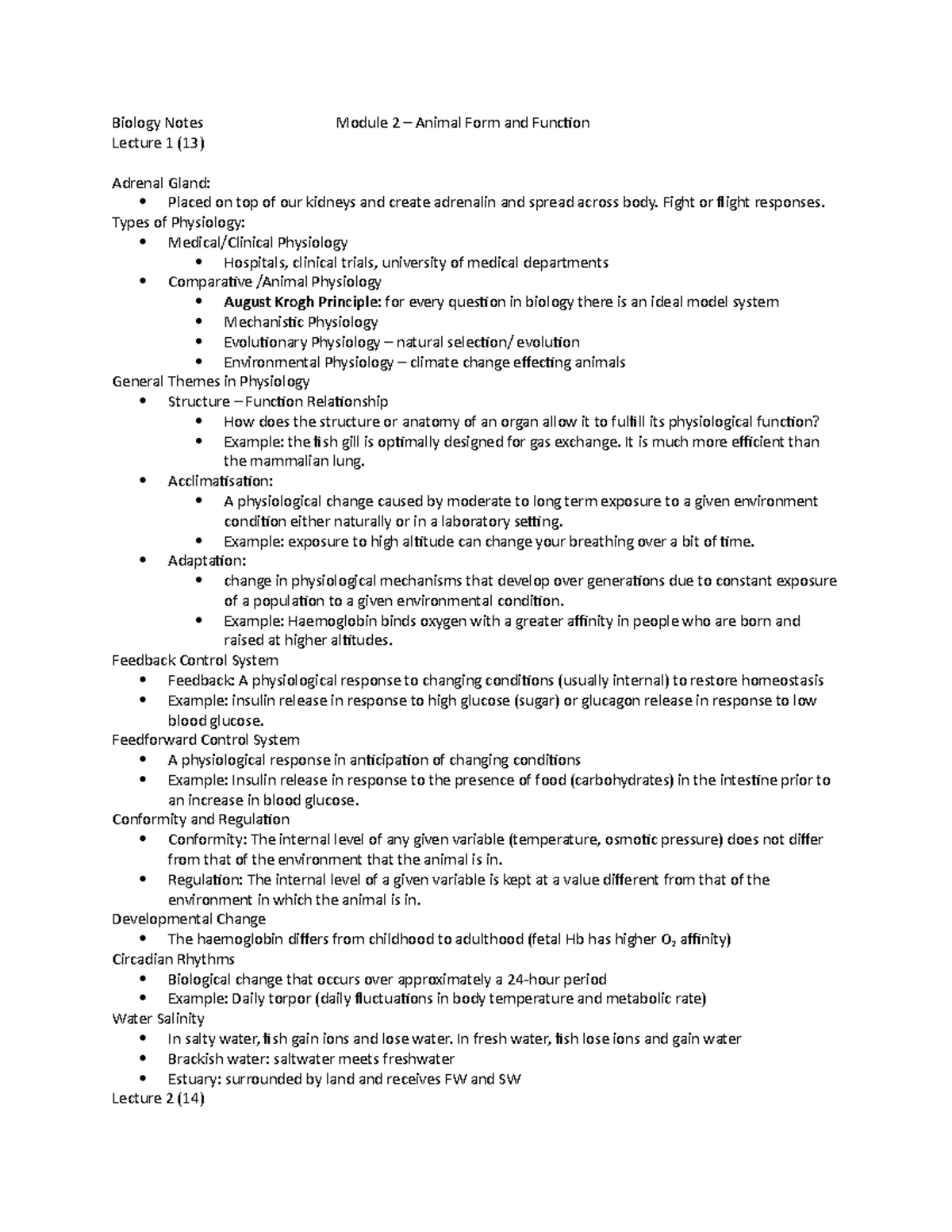 Biology Notes- Module 2 - BIOA01H3 - U of T - Studocu
