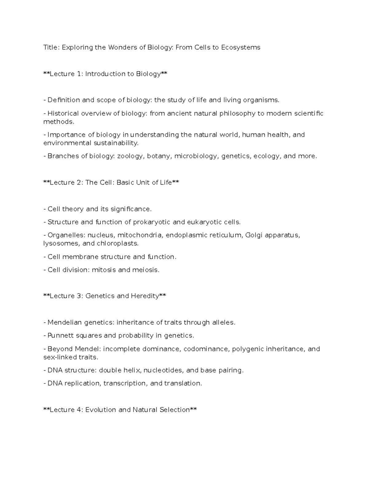 Biology lecture - jhjkhkhk - Title: Exploring the Wonders of Biology ...