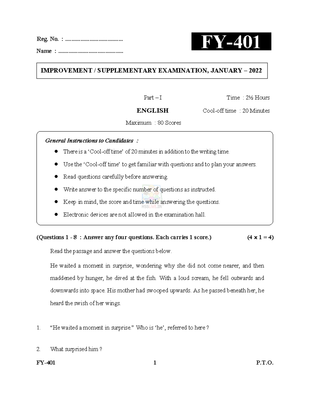 FY-401 (English) question paper and important topics notes available ...