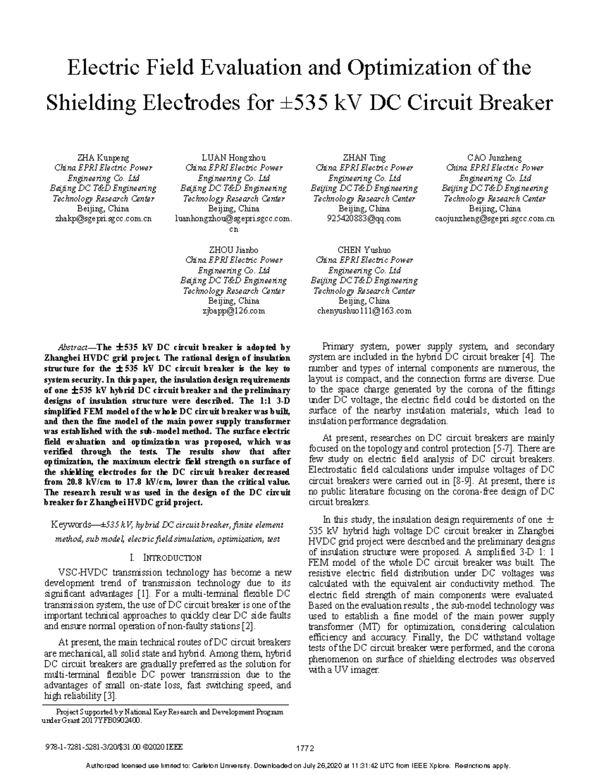 Electric Field Evaluation and Optimization of the Shielding Electrodes ...