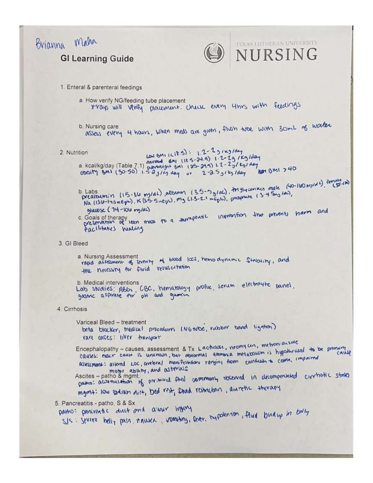 GI Learning Guide - NURS 432 - Studocu