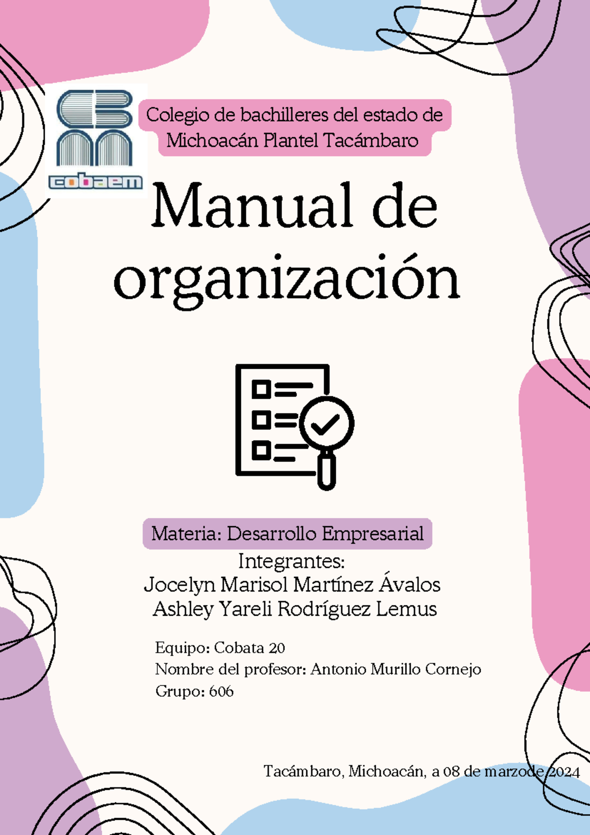 Documento A4 Portada Informe de proyecto Orgánico Rosa Azul - Manual de ...