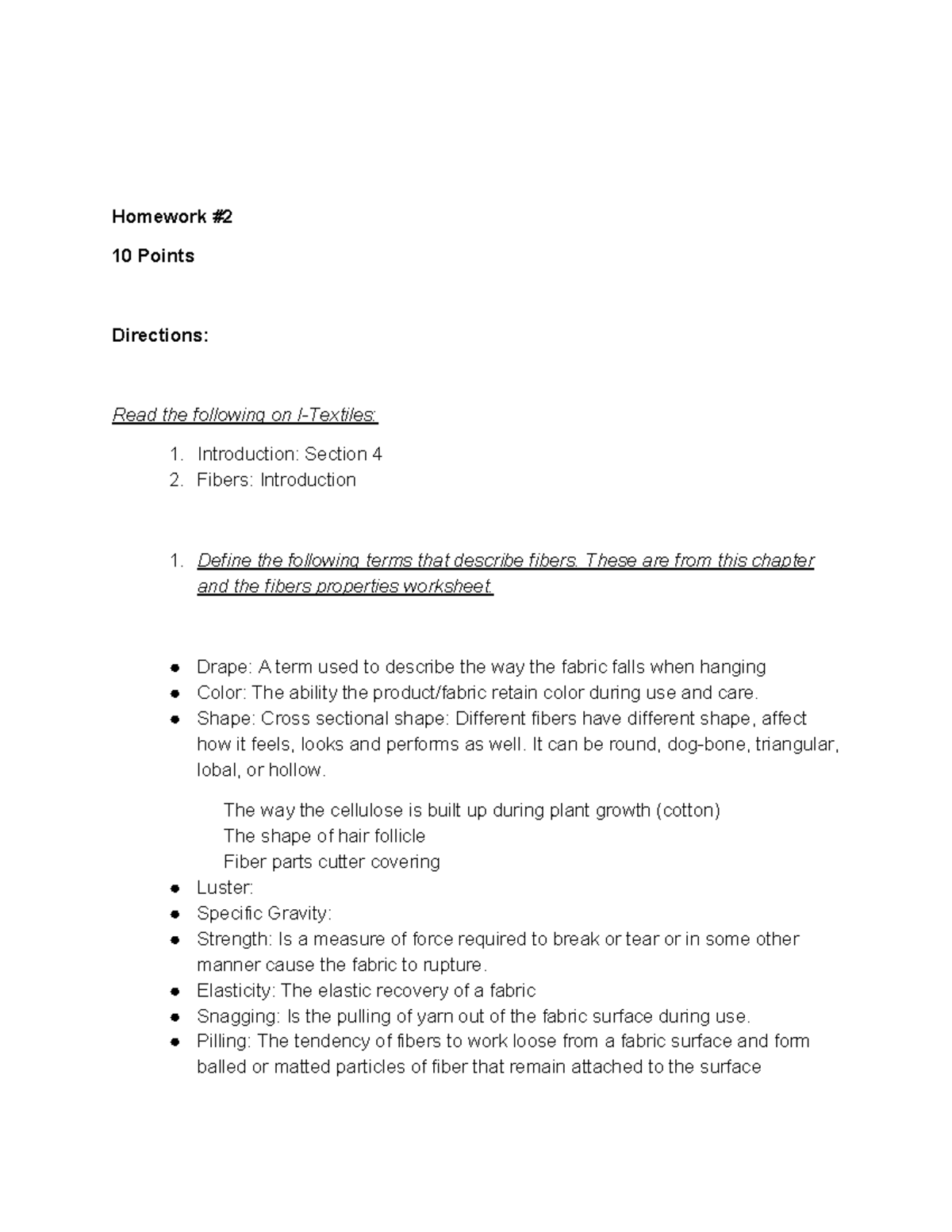 Homework 2 from the textiles online book - Homework 10 Points ...