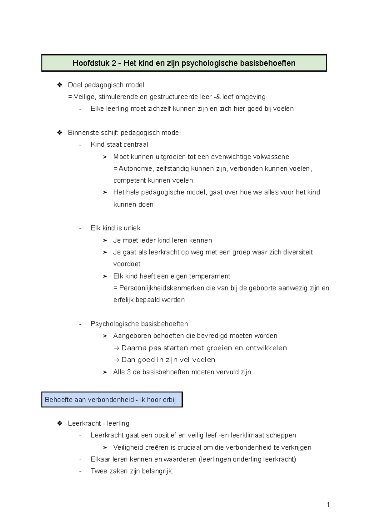 Hoofdstuk 2 - Het kind en zijn psychologische basisbehoeften ...