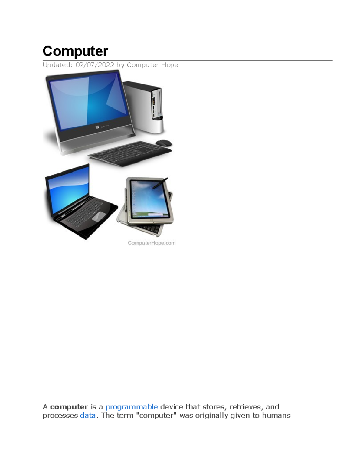 Computer - The term "computer" was originally given to humans ...