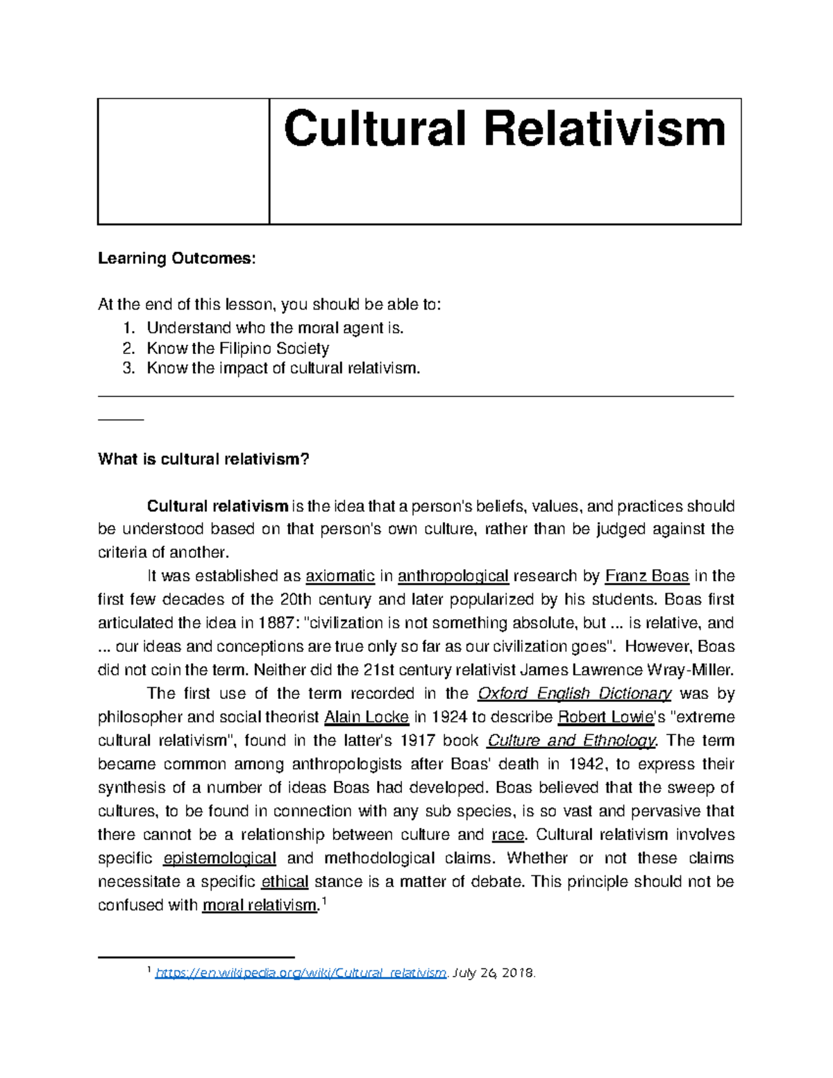 Cultural-Relativism - Ethics - Cultural Relativism Learning Outcomes ...