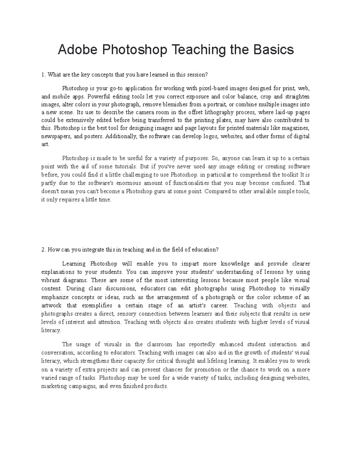 Adobe Photoshop Teaching the Basics - What are the key concepts that ...