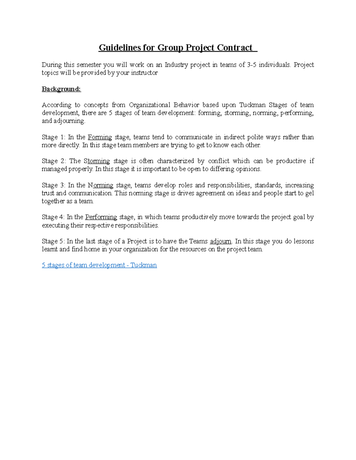 Group Project team Contract Business Research - Guidelines for Group ...