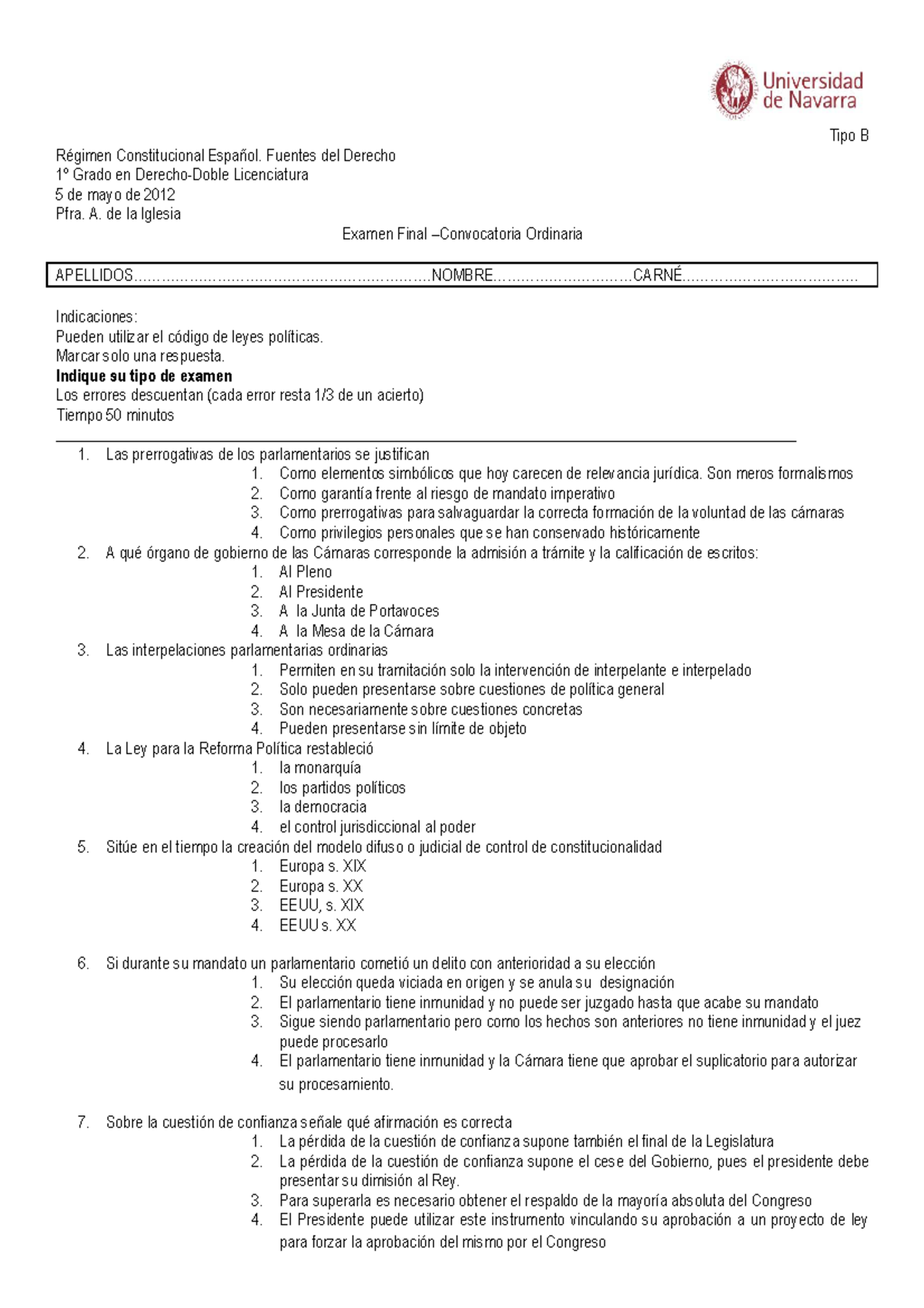 Tipo B 5 mayo - buenos - Tipo B Régimen Constitucional Español. Fuentes ...