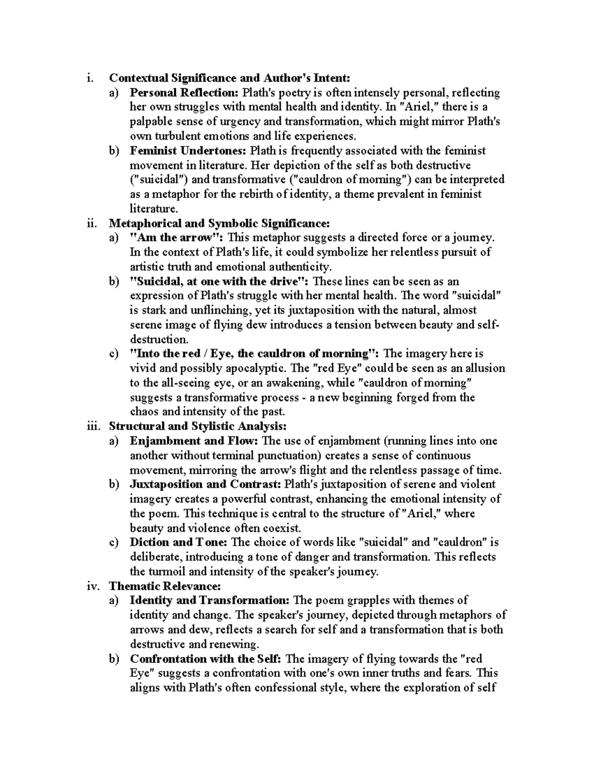 Ariel - Poem Analysis - i. Contextual Significance and Author's Intent ...