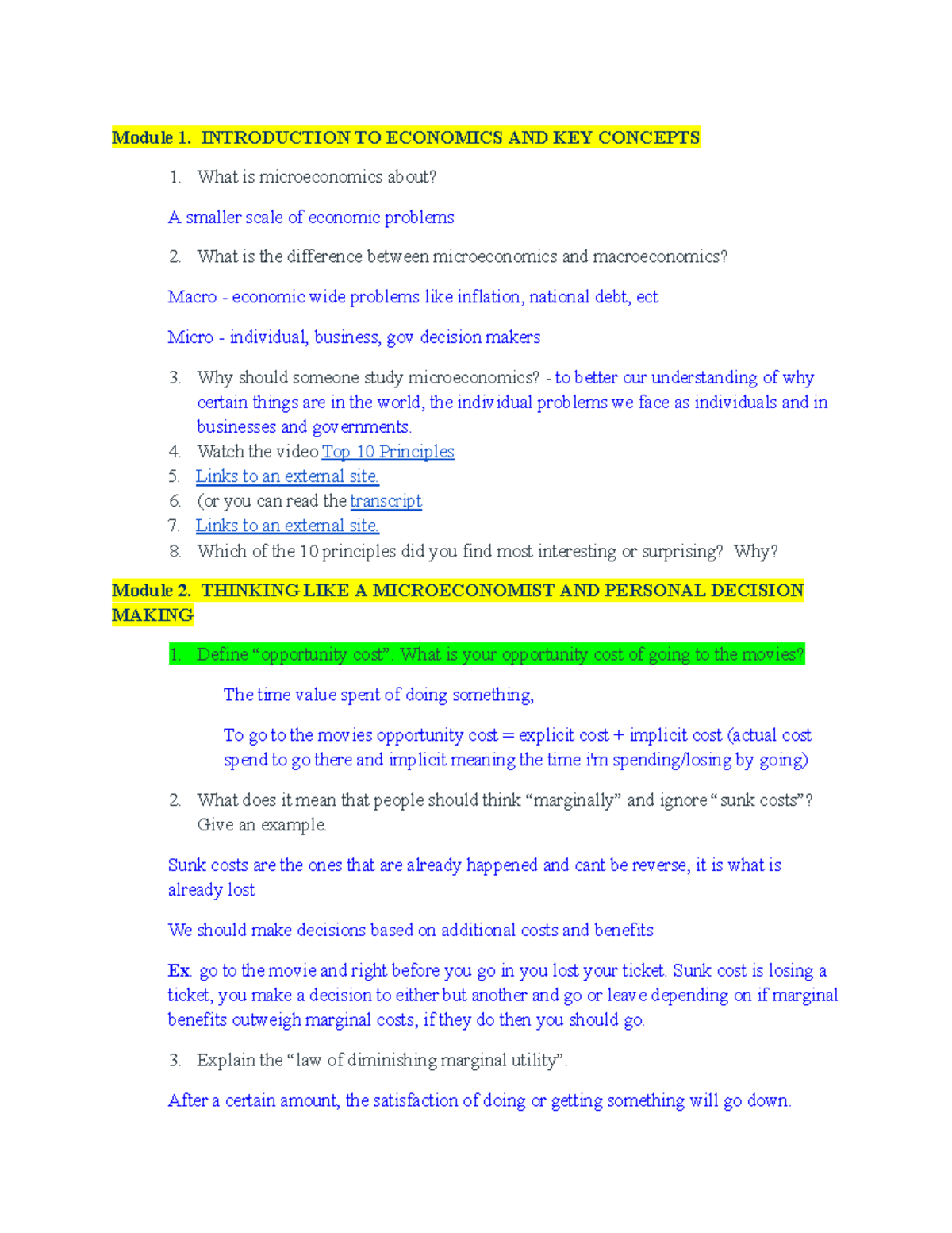 Study Guide - SET 1 (1 to 5) - Module 1. INTRODUCTION TO ECONOMICS AND ...