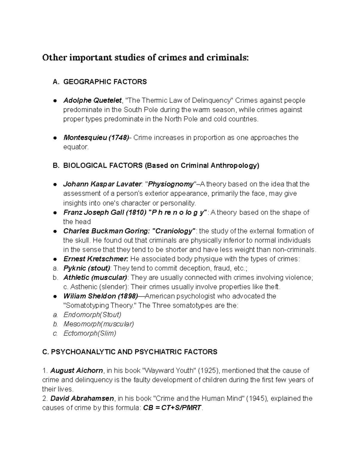 Cc - Introduction to Criminology: Other Important studies of crimes and ...