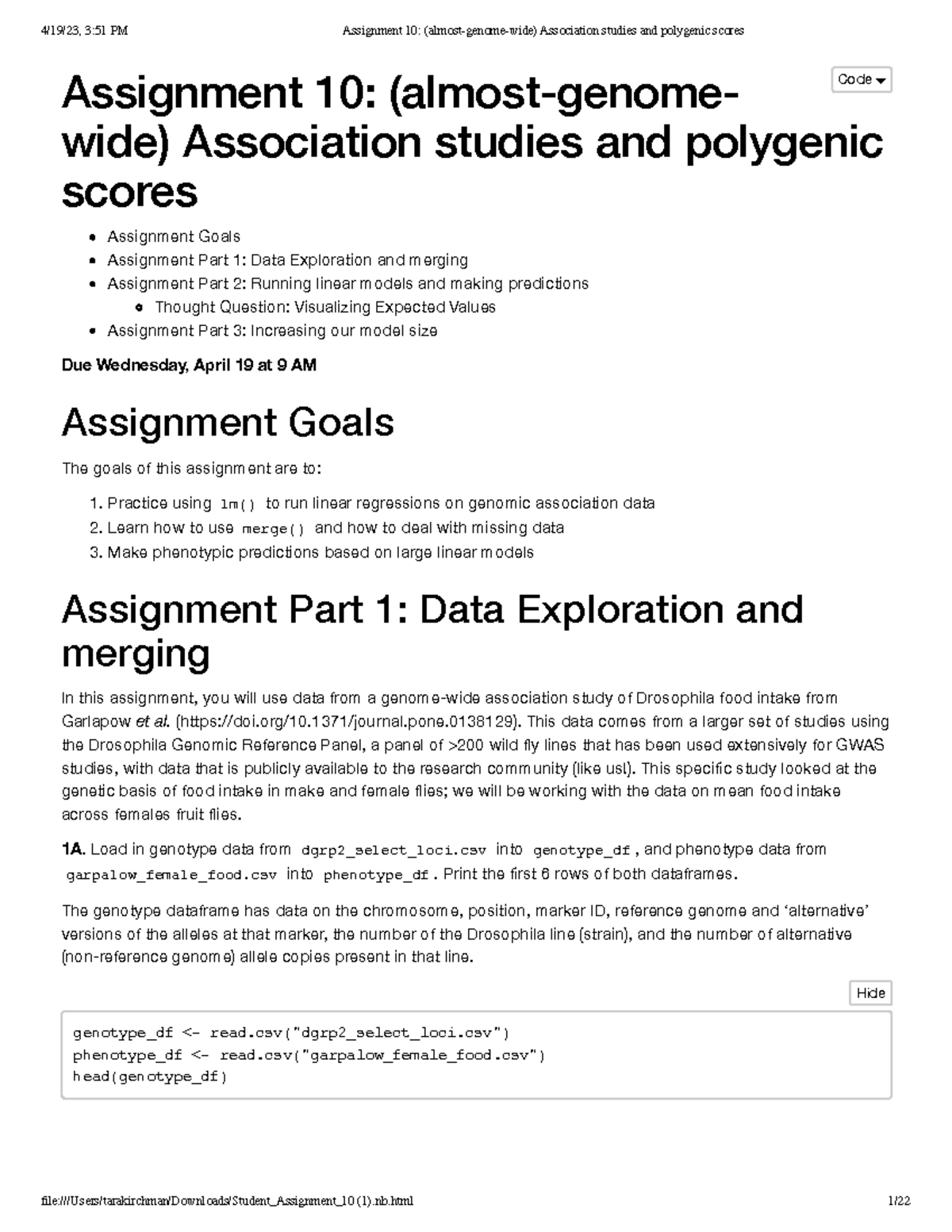 Assignment 10 - homework - Assignment 10: (almost-genome- wide ...