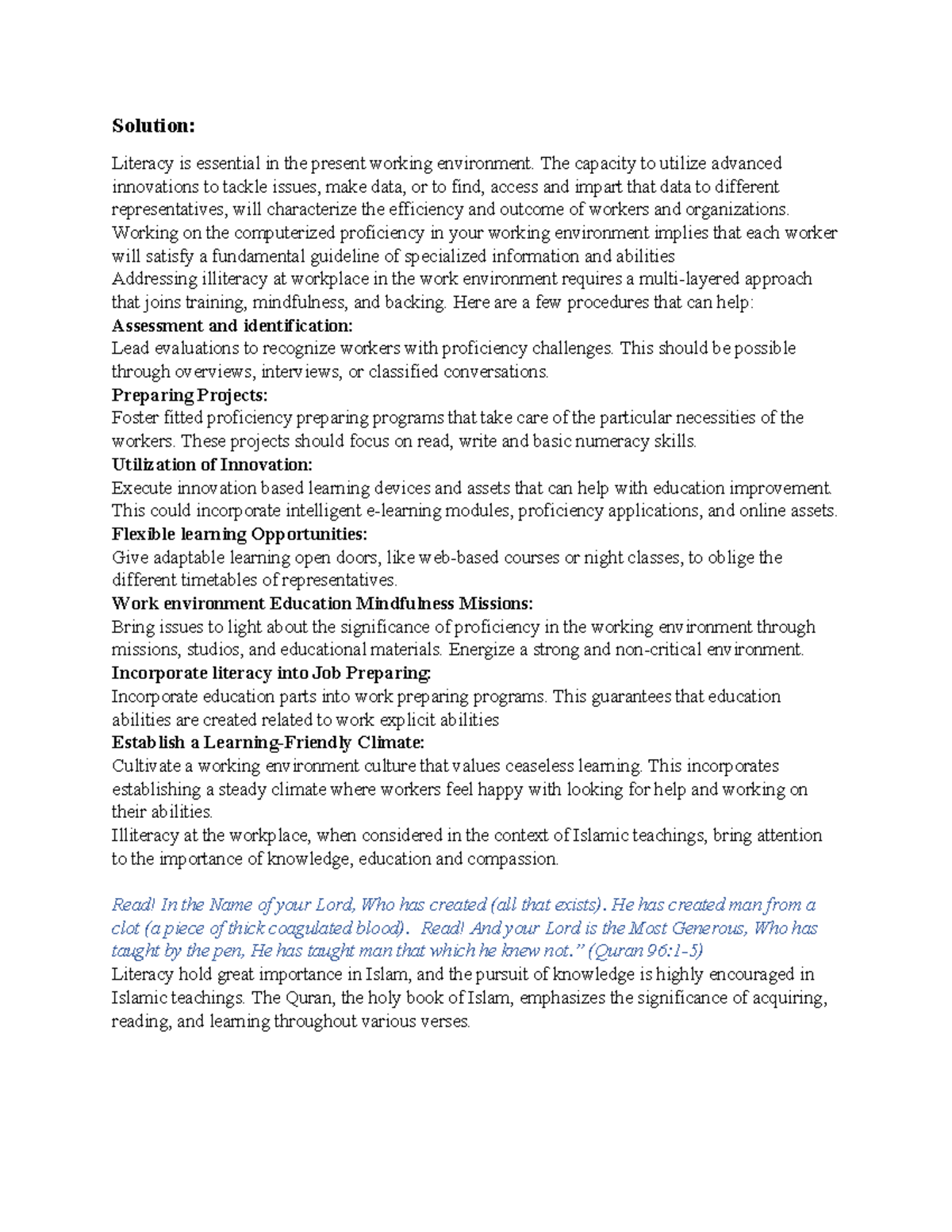 solution to illiteracy - Solution: Literacy is essential in the present ...