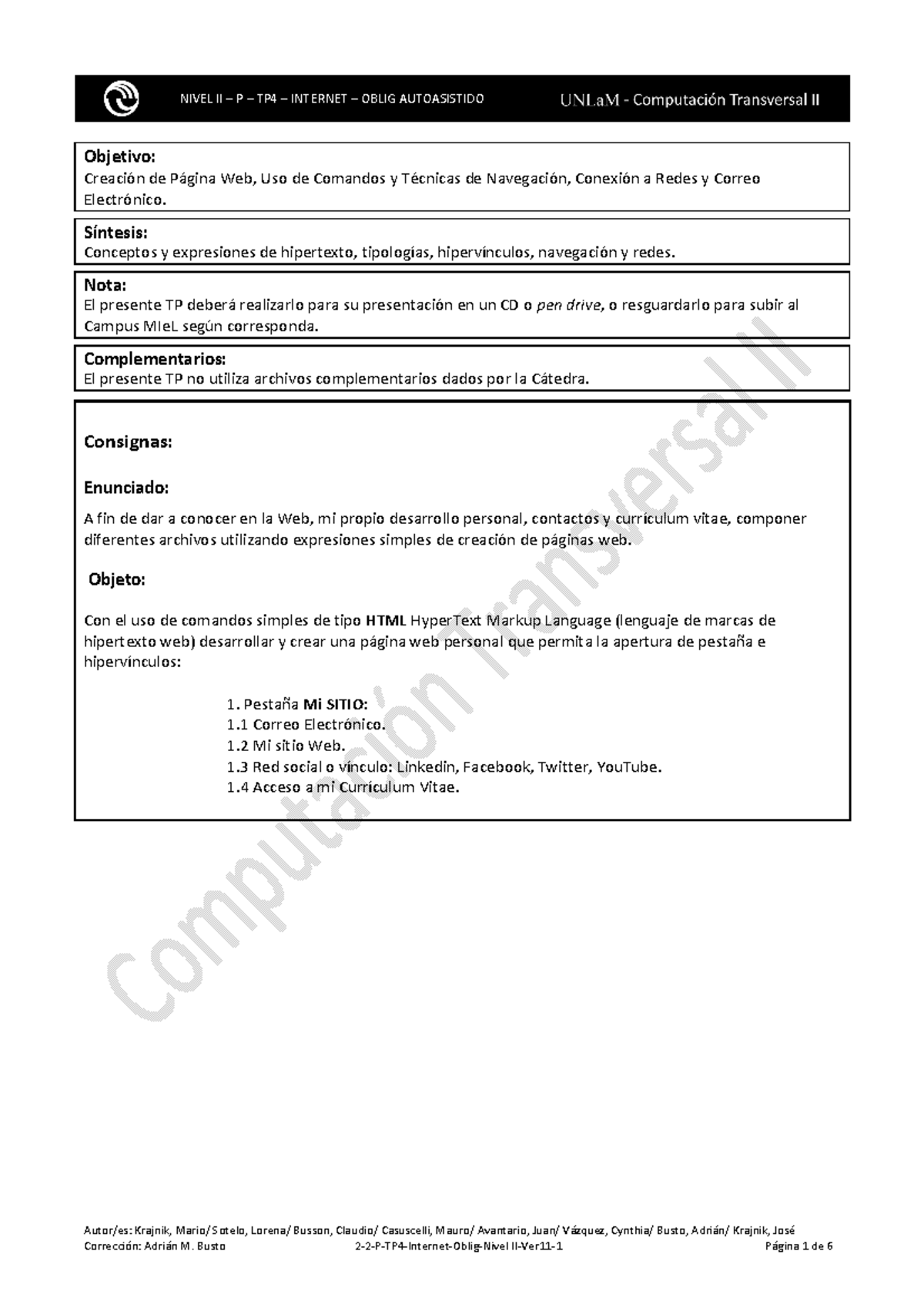 2 2 P TP4 Internet Oblig Nivel II Ver11 1 - Autor/es: Krajnik, Mario/ Sotelo, Lorena/ Busson ...