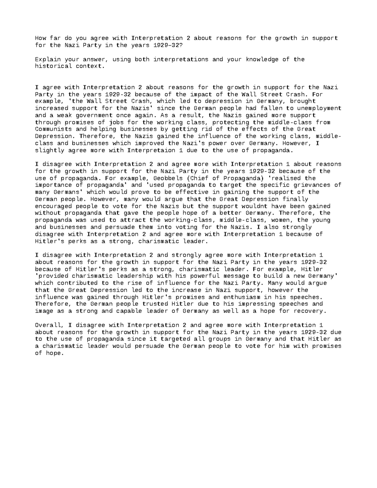 History germany 16 marker - How far do you agree with Interpretation 2 ...