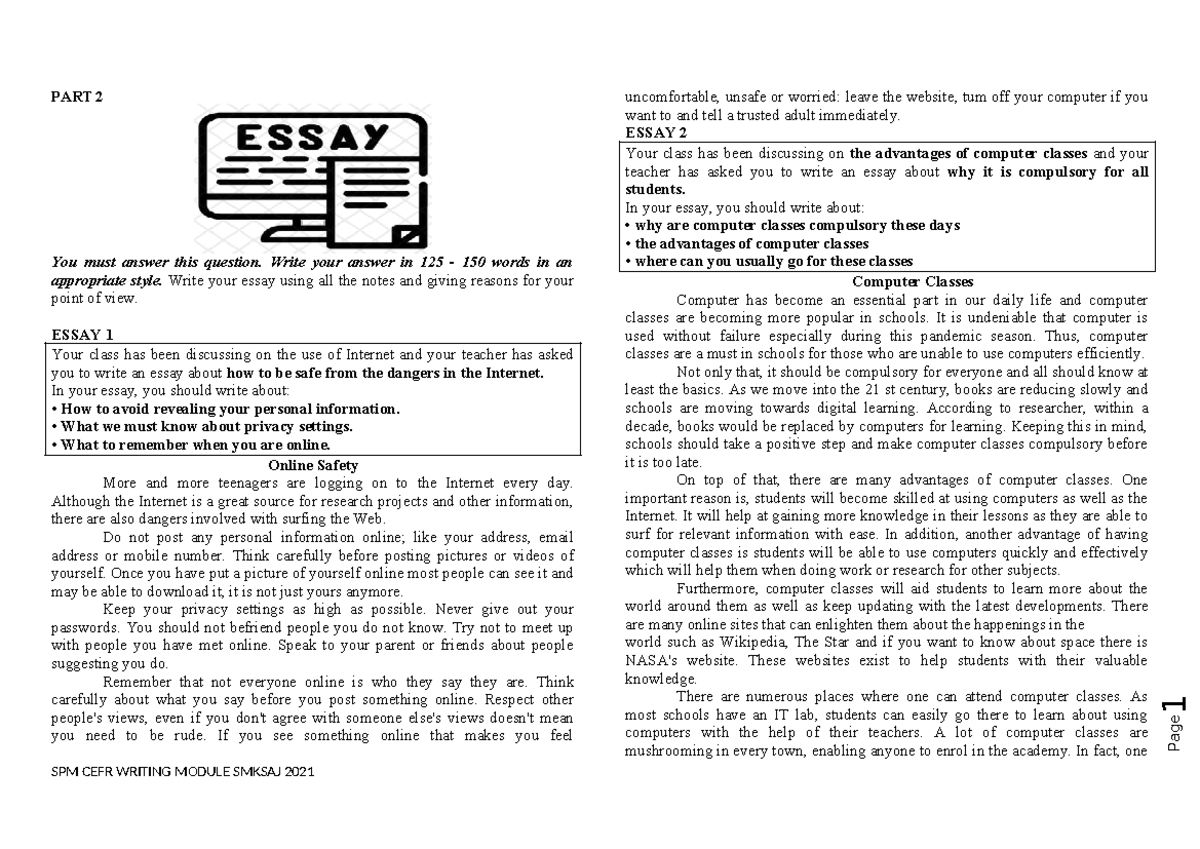 SPM Writing Module 2021 - Page 1 PART 2 You must answer this question ...