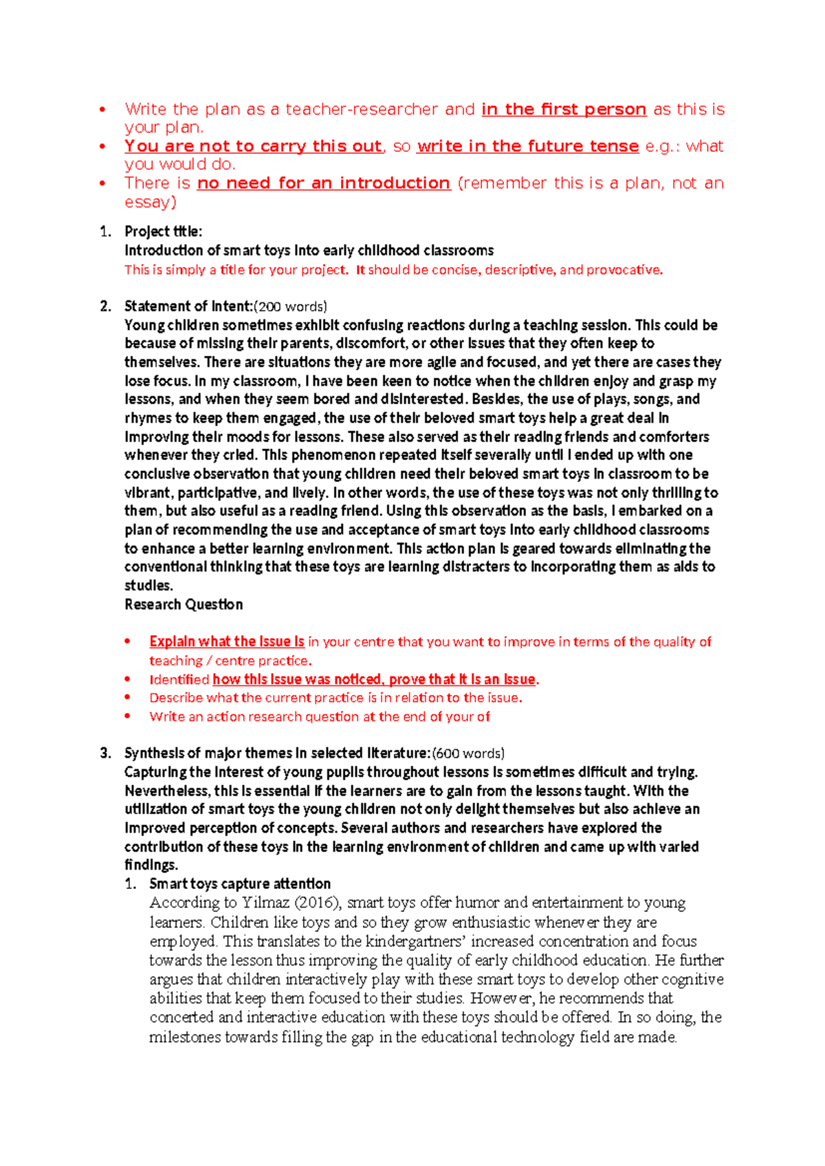 374324059 - Class assignments - Write the plan as a teacher-researcher ...