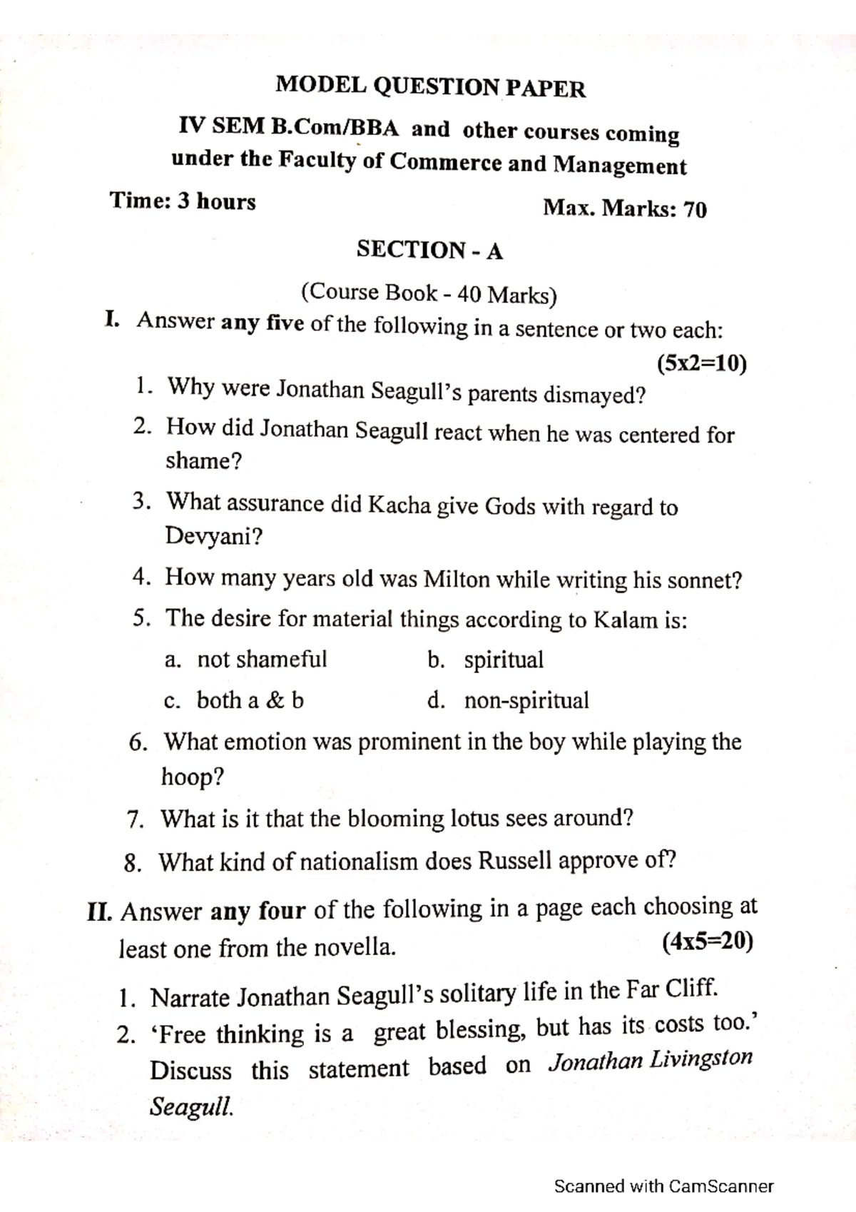 English - More helpful for exam preparation - MODEL QUESTION PAPER IV ...