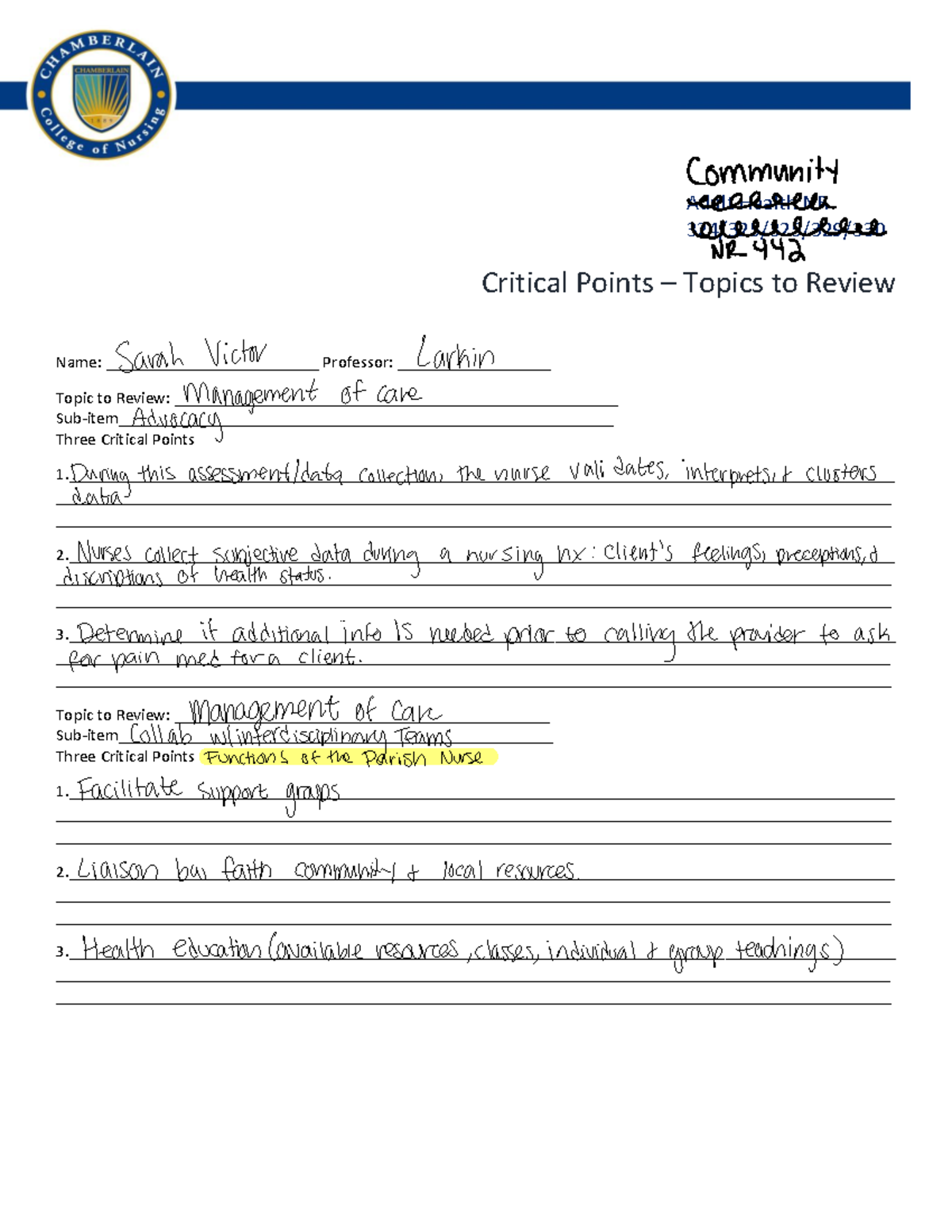 Assessment B Binder critical points - Adult Health NR 324/325/325/329 ...