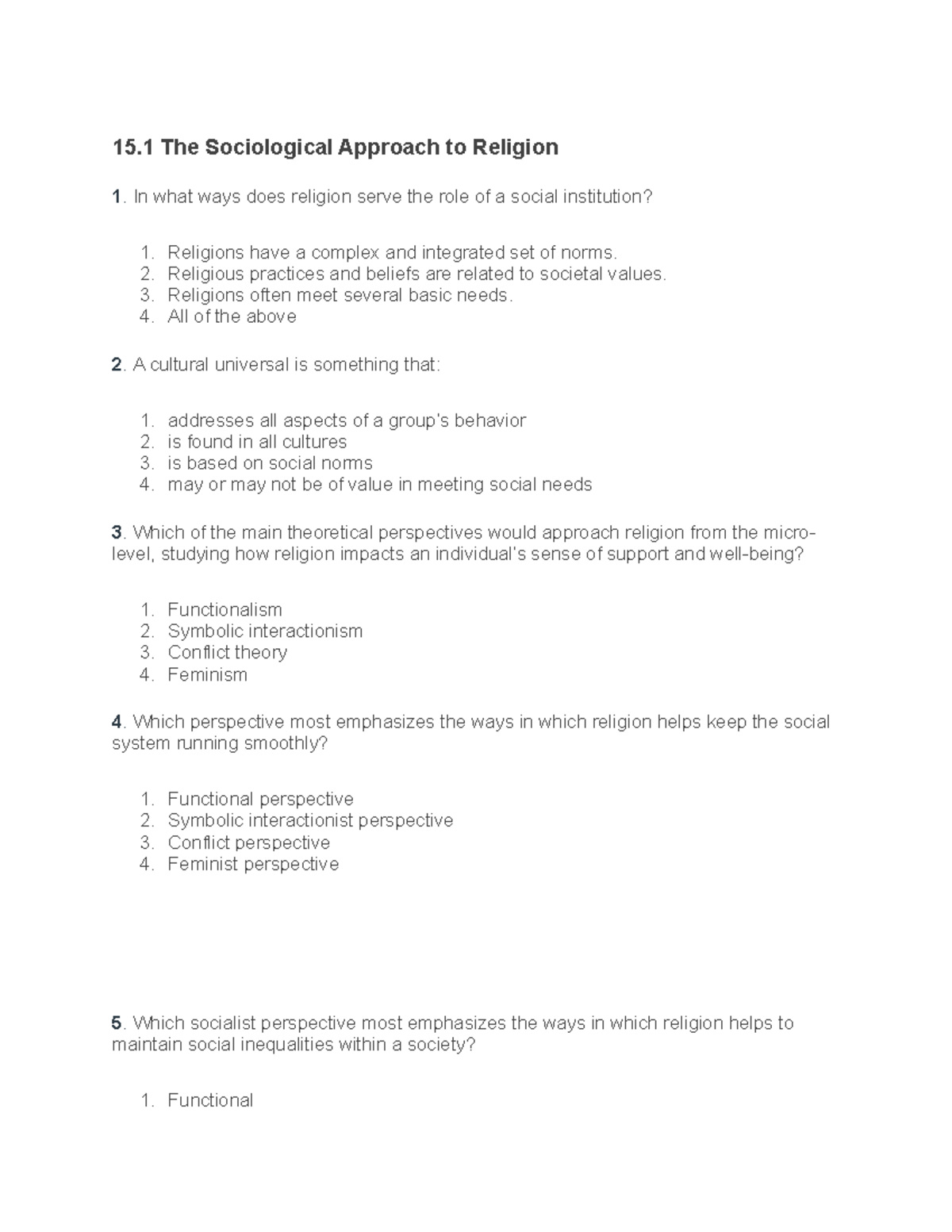 Chapters 15-17 Study Guide Without Answers - 15 The Sociological ...