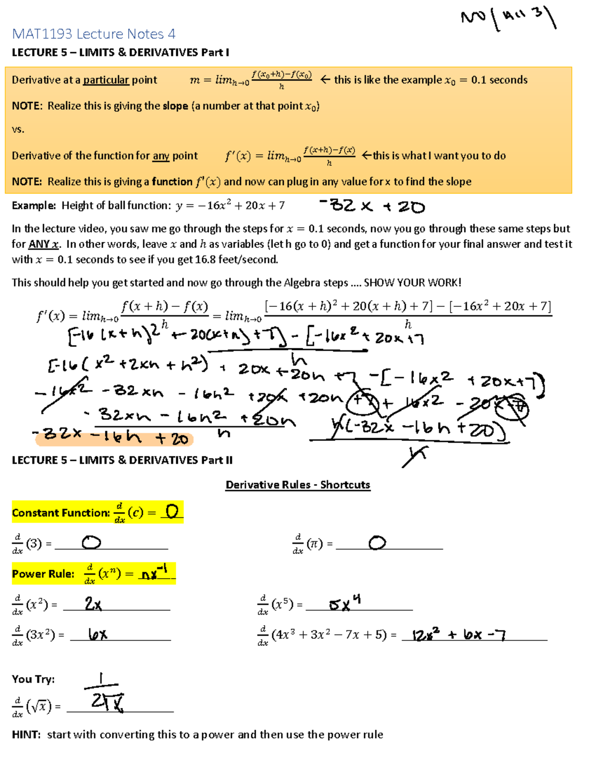 25587539 - Lecture 4 Notes - MAT1193 Lecture Notes 4 LECTURE 5 – LIMITS ...