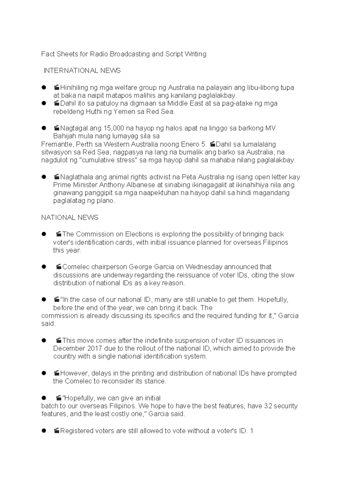 Fact sheet - Fact Sheets for Radio Broadcasting and Script Writing ...