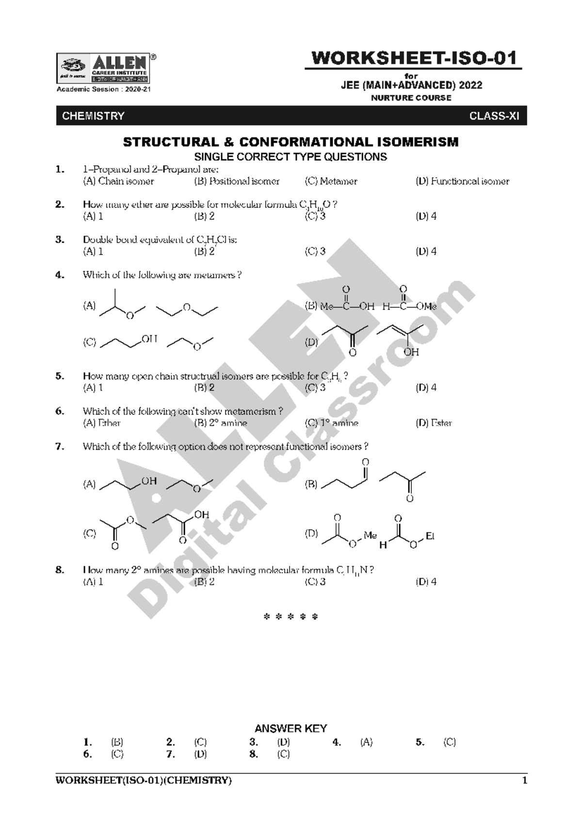 Isomerism XI - ws - R ALLEN CAREER INSTITUTE path success for KOTA ...