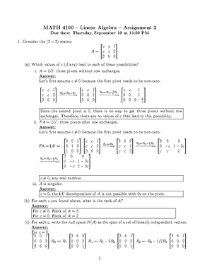 Linear hw3 - MATH 4100 – Linear Algebra – Assignment 3 Due date: Monday ...