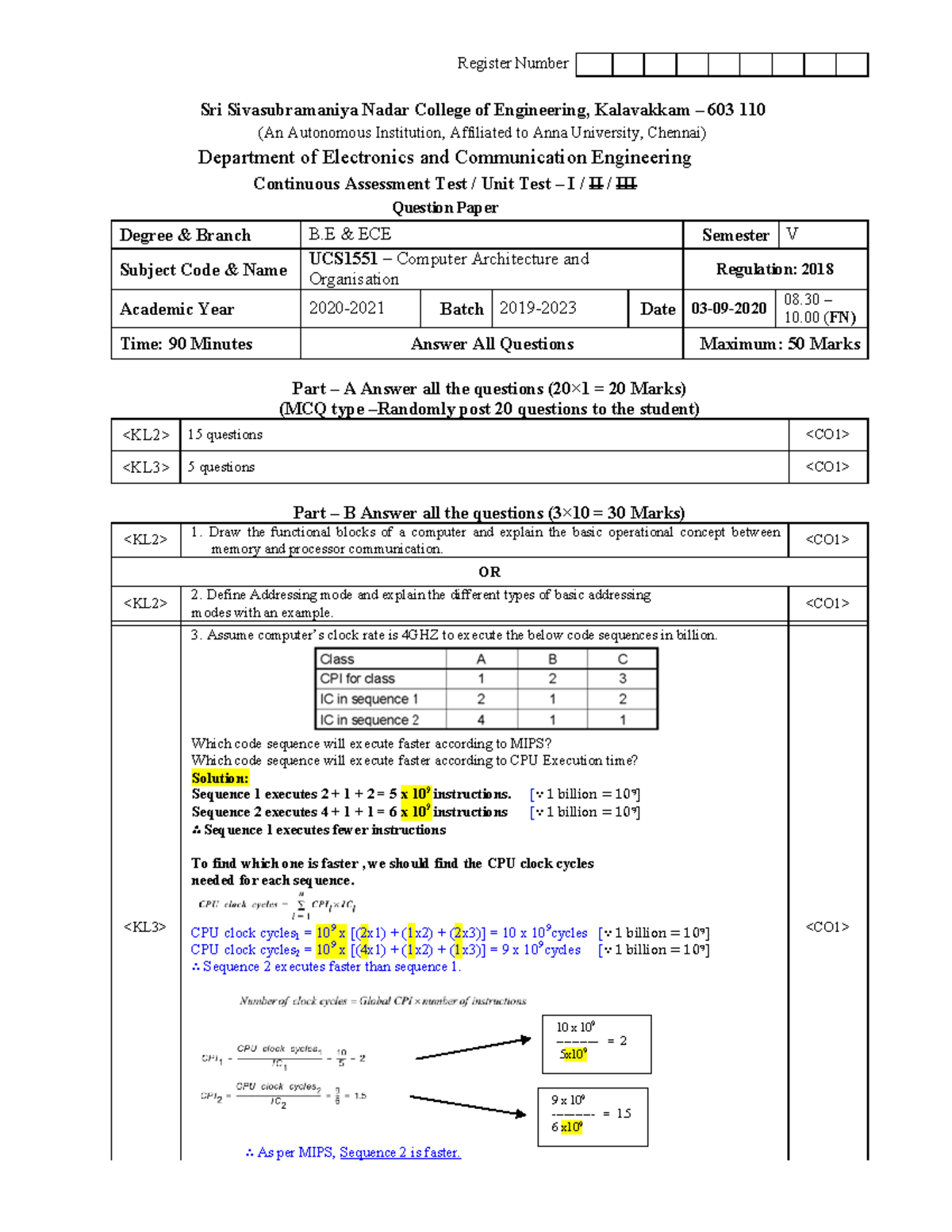 CAT1-1-UCS1551-Written Test-Ans Key - Register Number Sri ...