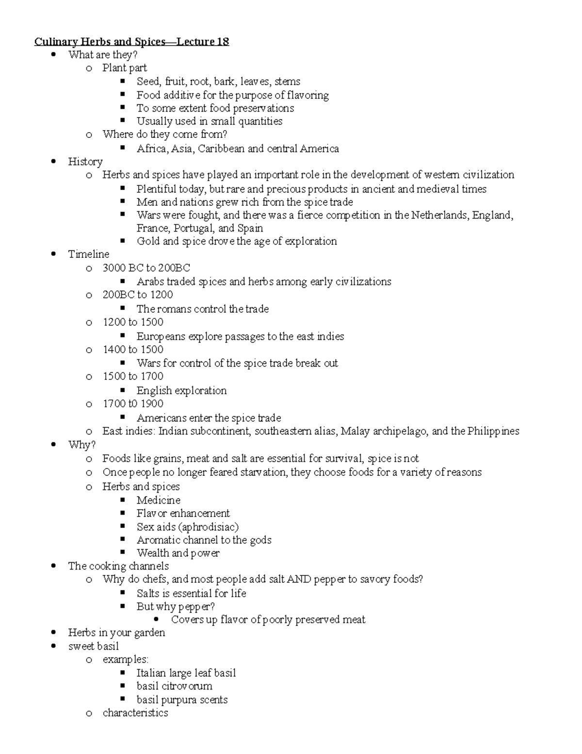 Hort Final Notes - Culinary Herbs and Spices—Lecture 18 What are they ...