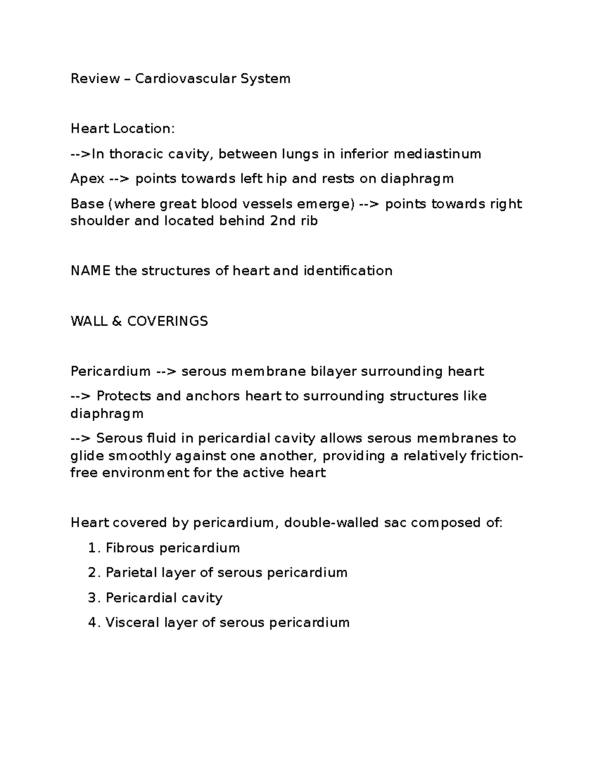 Cardiovascular system - Review – Cardiovascular System Heart Location ...