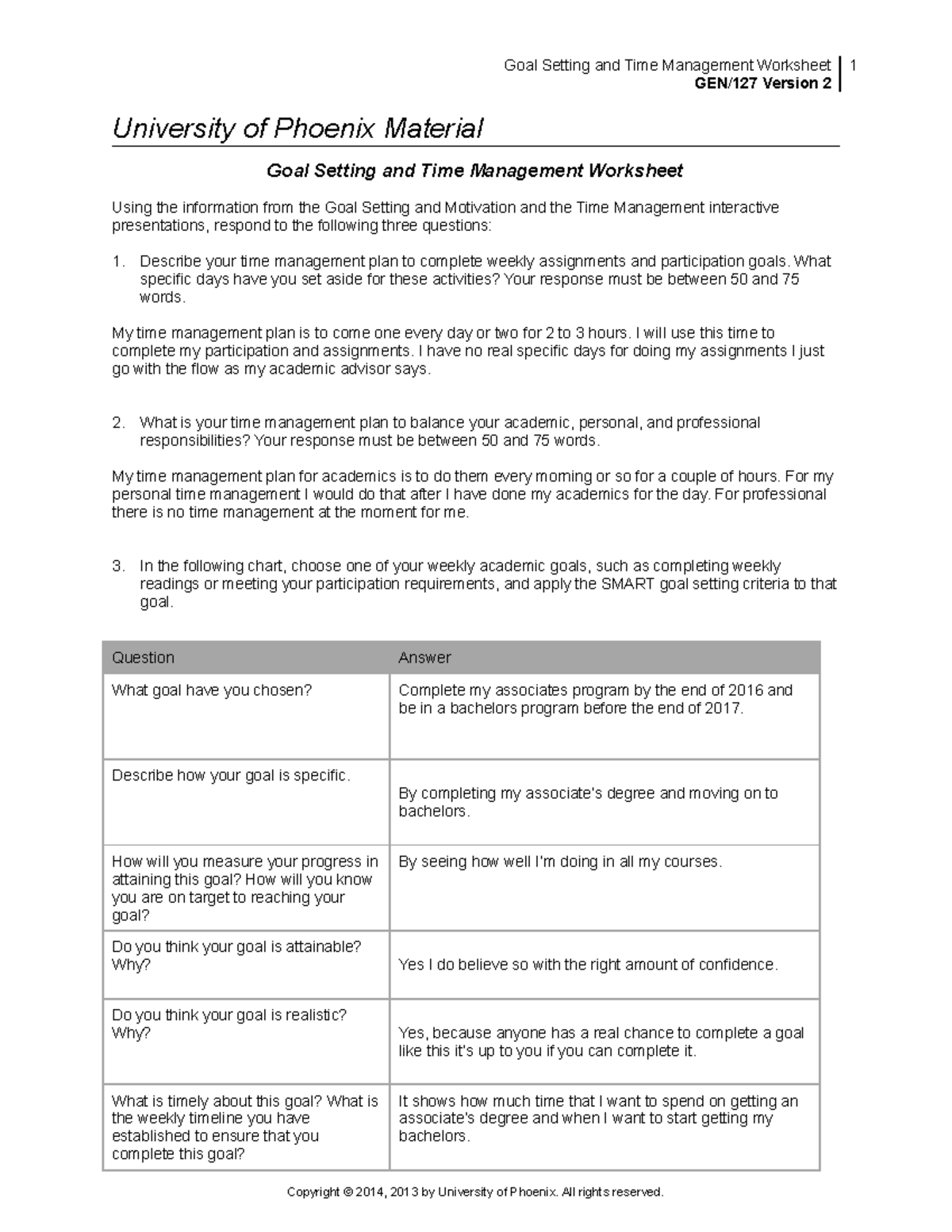 Gen127 r2 goal time management - Goal Setting and Time Management ...