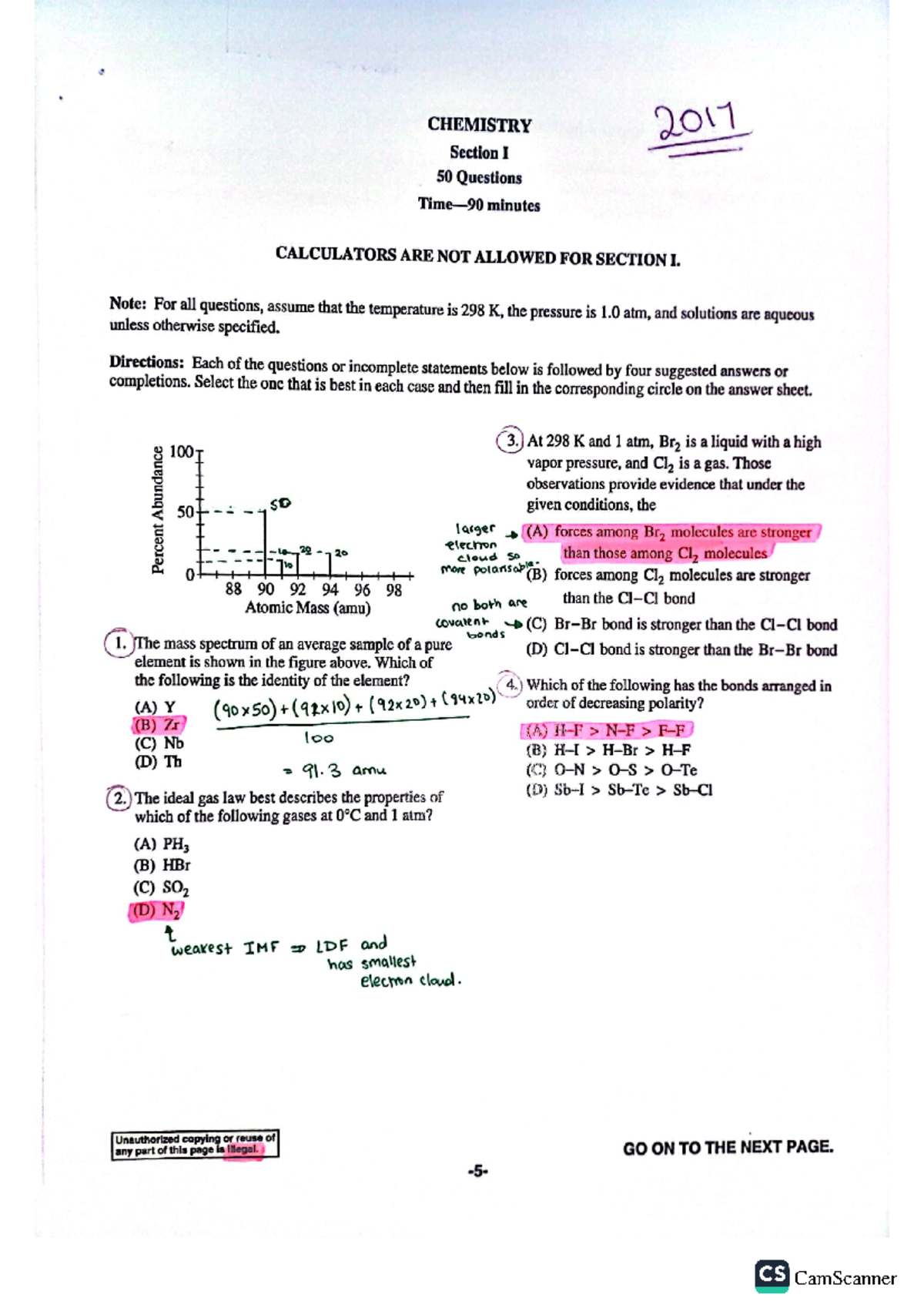 AP Chemistry MCQ for finals solved by nooran -2 - Biochemistry - Studocu