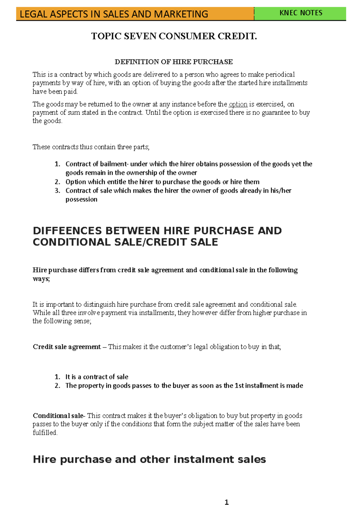 Consumer credit - kasneb business marketing - TOPIC SEVEN CONSUMER ...