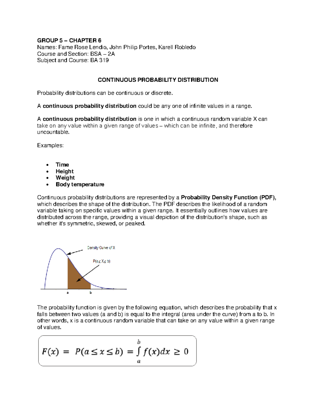 Final Summary Continuous Probability Distribution - GROUP 5 – CHAPTER 6 ...