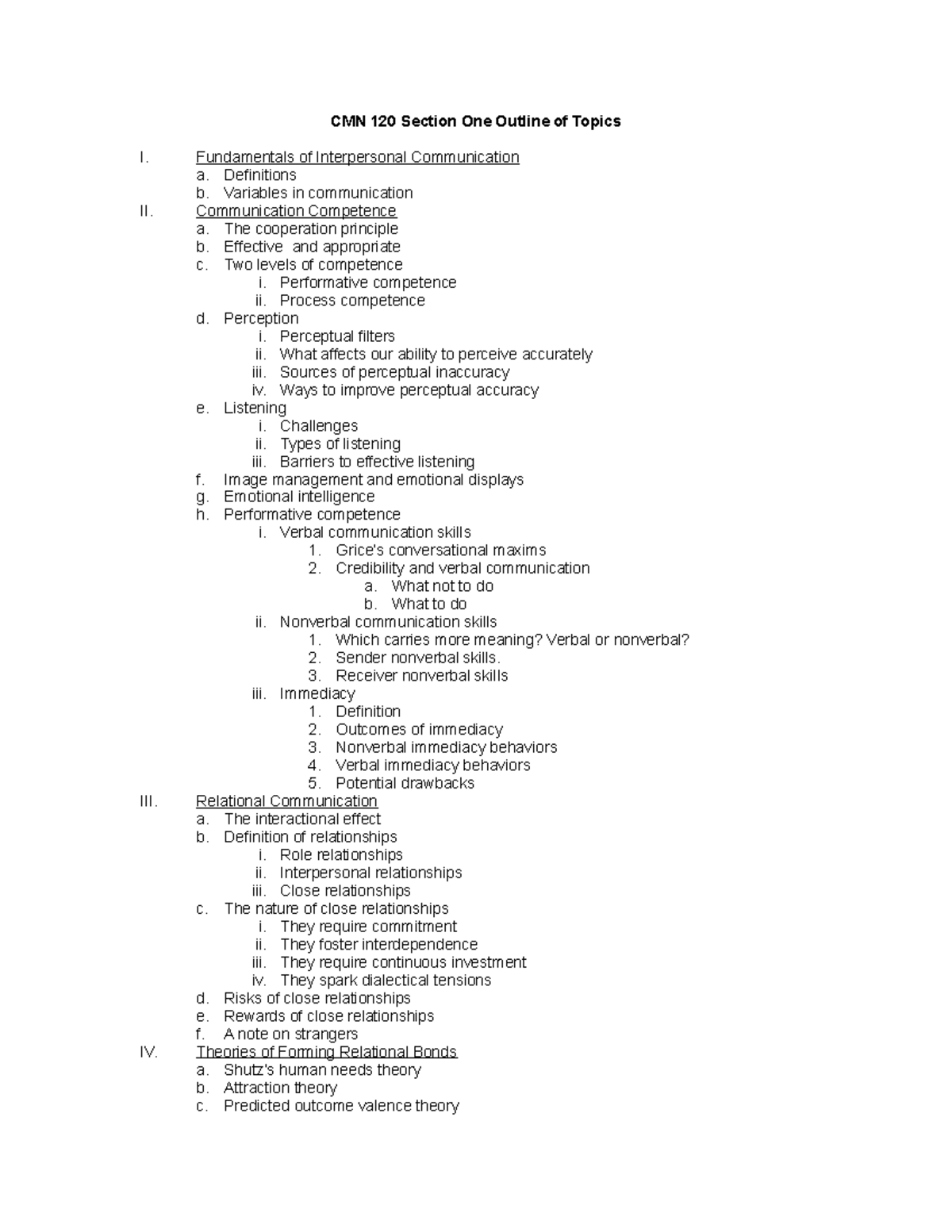 5-Section 1 Lecture Notes - CMN 120 Section One Outline of Topics I ...