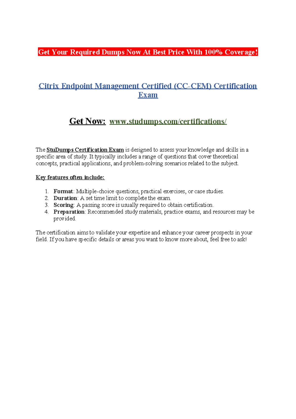 Citrix Endpoint Management Certified (CC-CEM) Certification Exam - Get ...