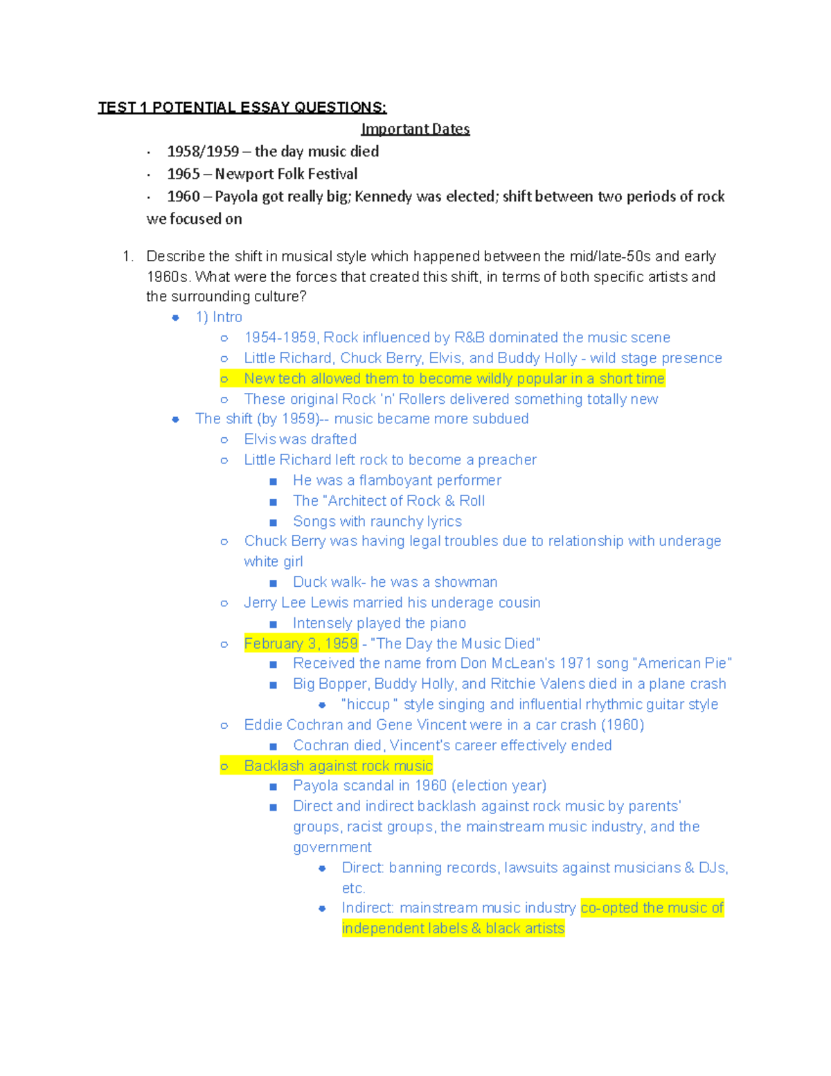 Test 1 Essay Questions - TEST 1 POTENTIAL ESSAY QUESTIONS: Important ...