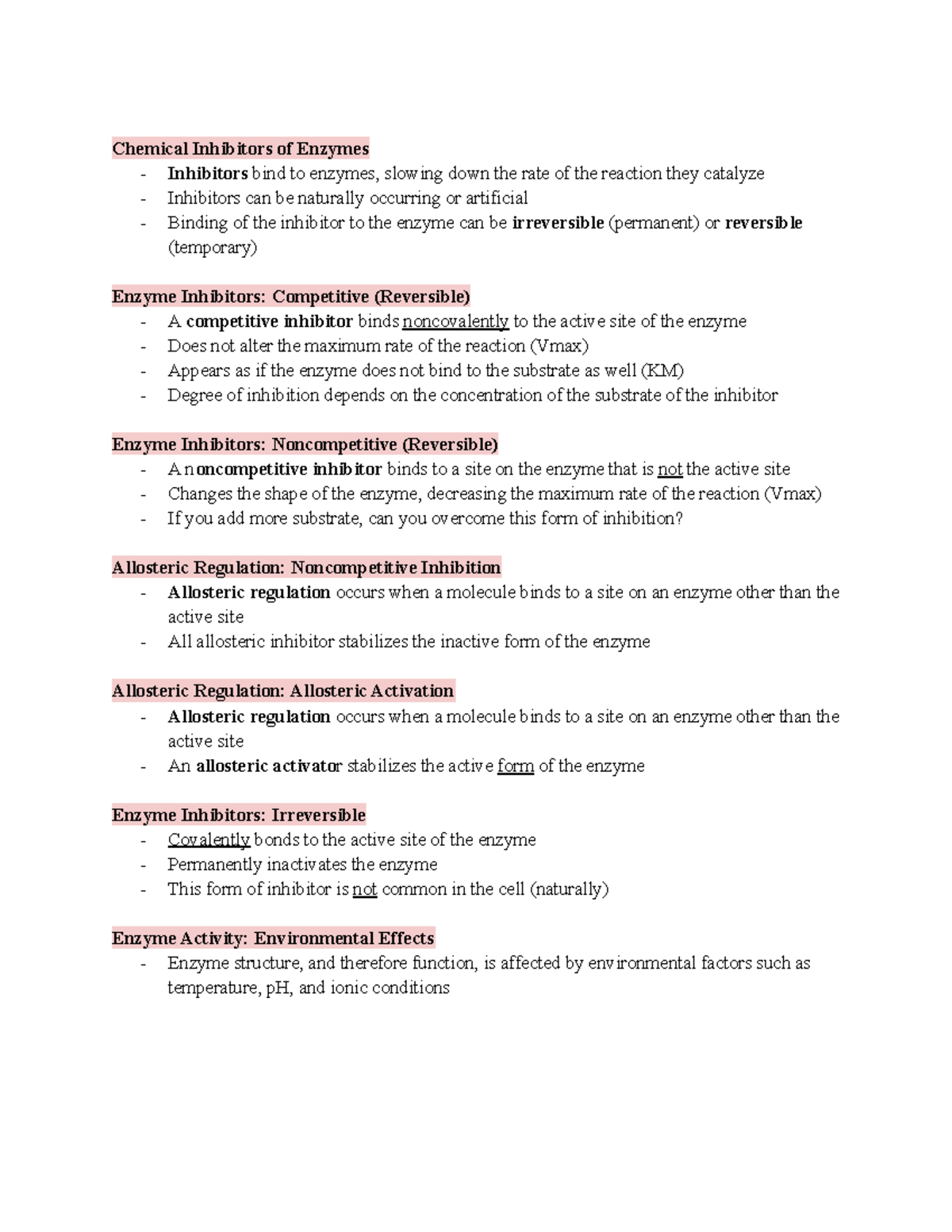 Bio 151, inhibitors - Chemical Inhibitors of Enzymes - Inhibitors bind ...